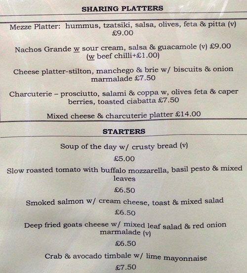 Carta del pub y bar The Copper Cow, Londres, 2 Fauconberg Rd