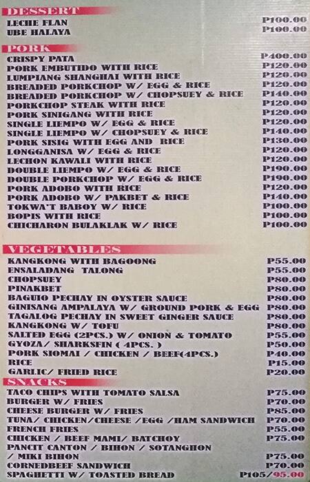Menu at Sunny Dad's Cafe, Mandaluyong, Building 548