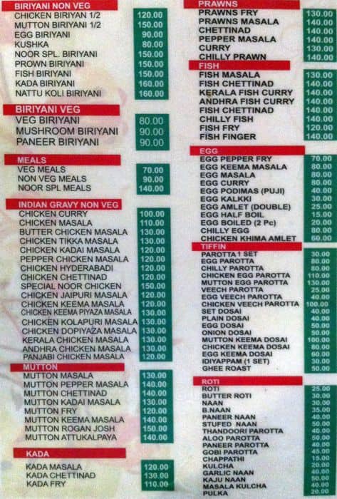 Noor Restaurant Menu, Menu for Noor Restaurant, GST Road, Chennai - Zomato