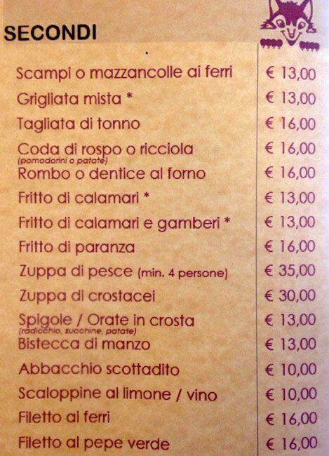 Menu da Tana della Volpe Ristorante Pizzeria, Roma