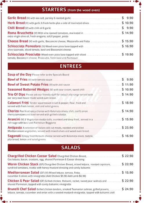 Menu at Vella Pasta West Lakes fast food, West Lakes