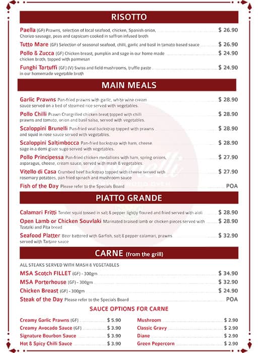 Menu at Vella Pasta West Lakes fast food, West Lakes