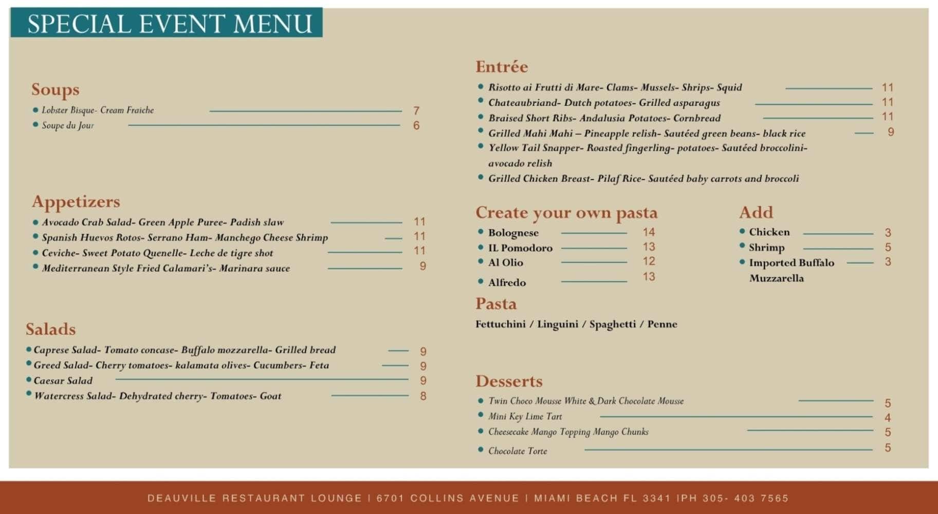 Menu at Deauville Cafe con Leche, Miami