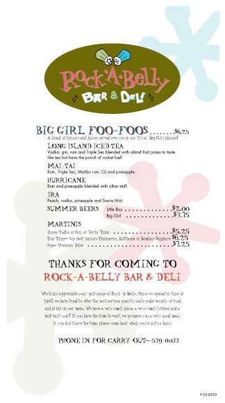 Menu at Rock-A Belly Bar & Deli, Manhattan