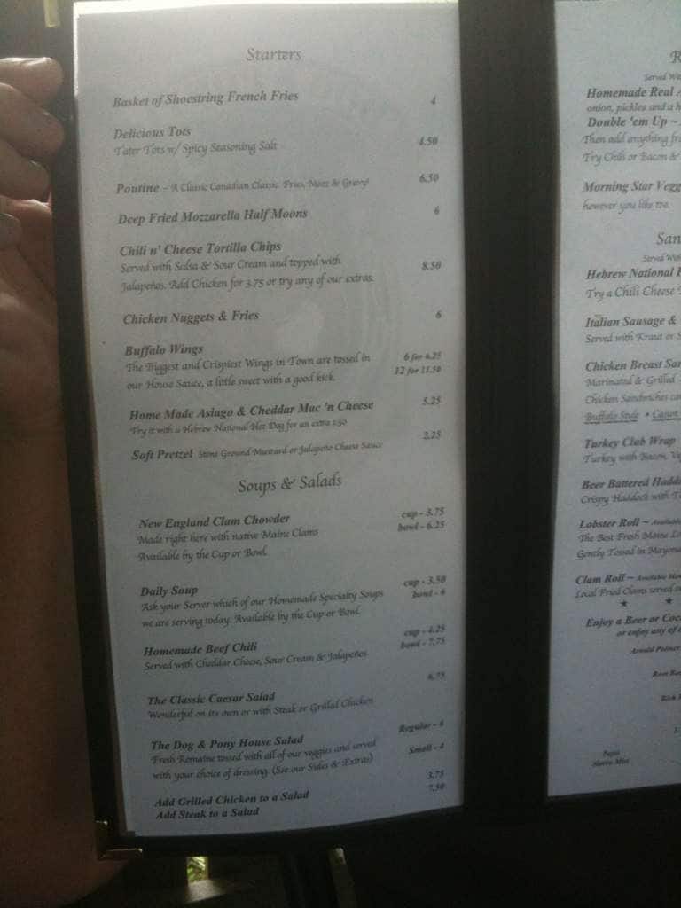 Menu at Dog & Pony Tavern pub & bar, Bar Harbor