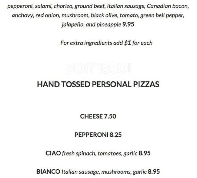 Menu at The Village Italian Restaurant, Novato