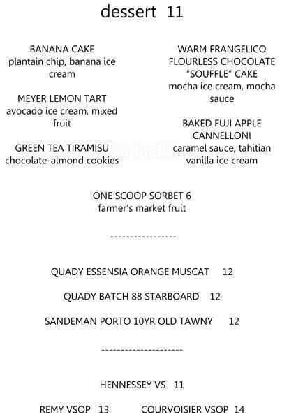 Menu at Estate Restaurant and Bar, Los Angeles