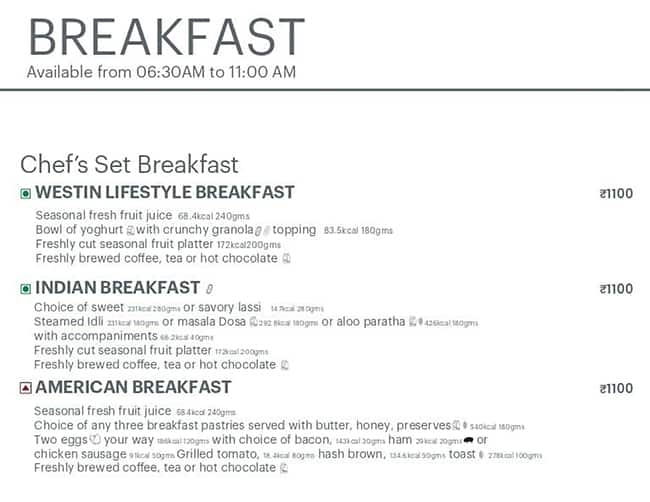 Menu of Seasonal Taste- The Westin Kolkata, New Town, Kolkata