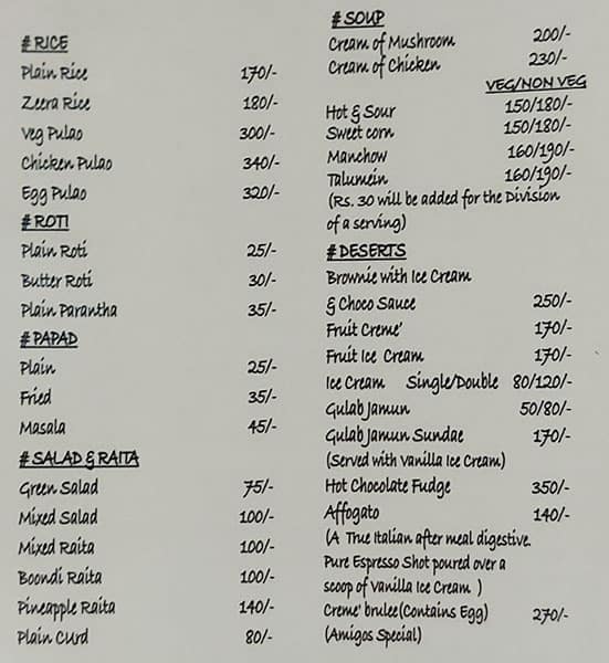Menu at Cafe' Amigos Shimla, Shimla