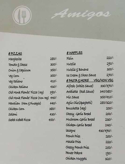 Menu at Cafe' Amigos Shimla, Shimla