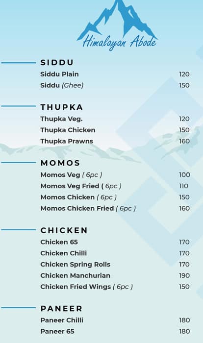 Menu at Himalayan Abode, Hyderabad