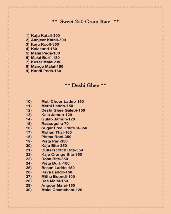 Menu of Bikaner Sweets And Dried Fruit, Ravet, Pune