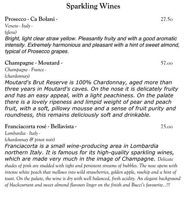 Menu at Frantoio restaurant, London