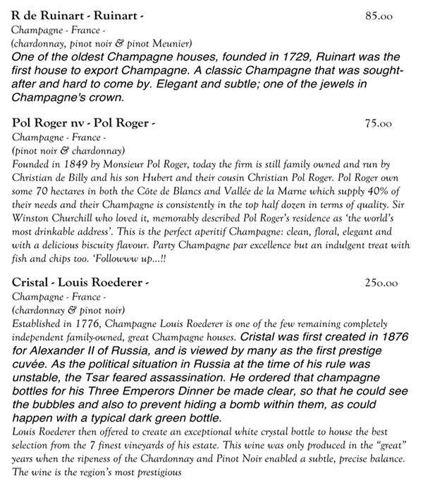 Menu at Frantoio restaurant, London