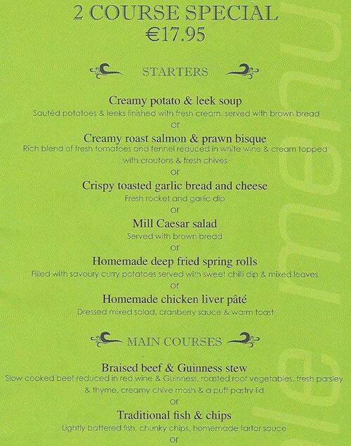 Menu at The Old Mill pub & bar, Dublin, 14 Temple Bar Square