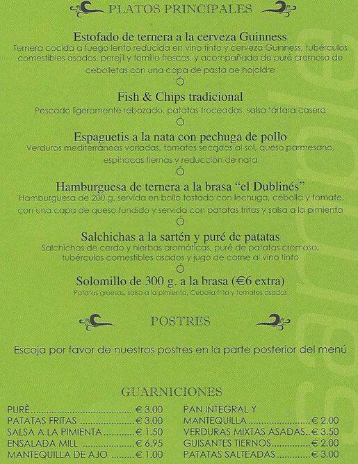 Menu at The Old Mill pub & bar, Dublin, 14 Temple Bar Square