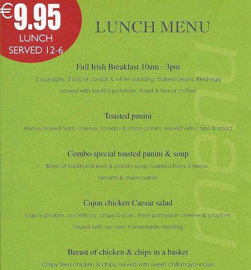 Menu at The Old Mill pub & bar, Dublin, 14 Temple Bar Square