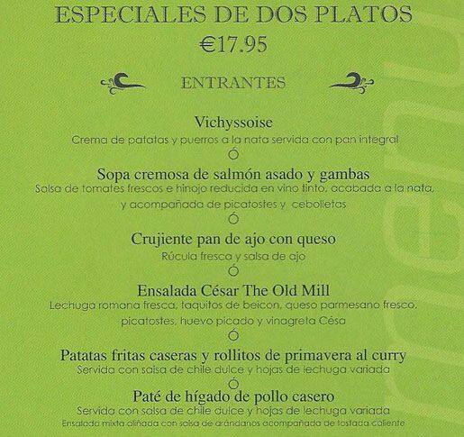 Menu at The Old Mill pub & bar, Dublin, 14 Temple Bar Square