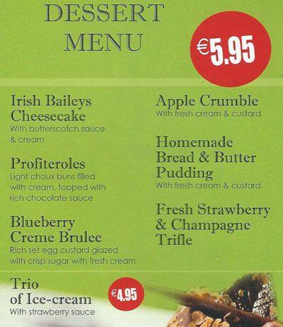 Menu at The Old Mill pub & bar, Dublin, 14 Temple Bar Square