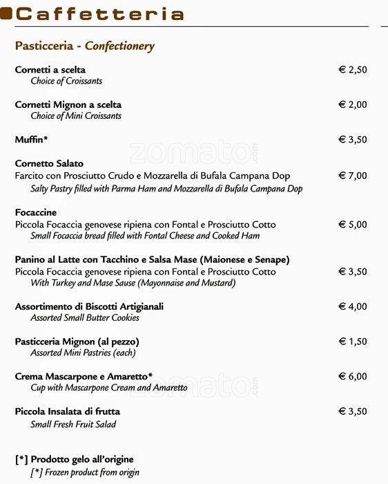 Menu da Il Bar in Piazza Duomo, Milano, La Rinascente
