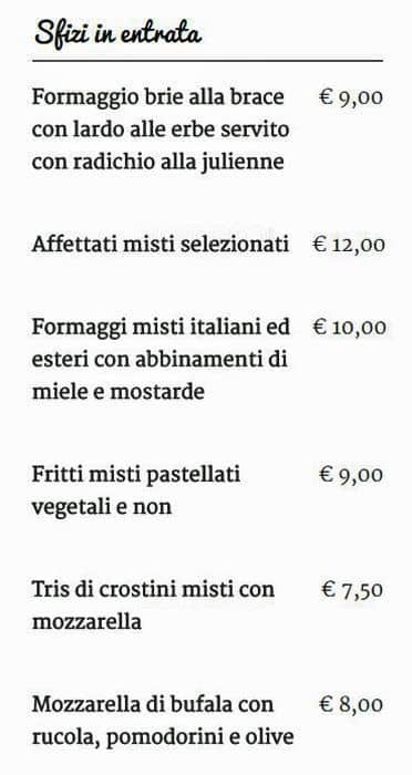 Menu da Scaramouche ristorante, Roma