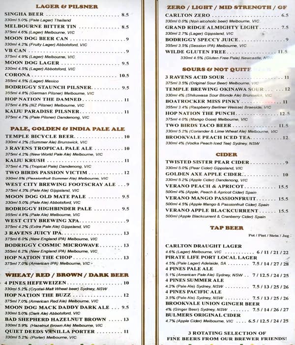 Menu at The Hall at Welcome to Brunswick restaurant, Brunswick