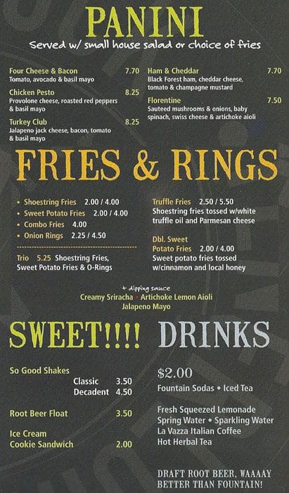 Menu at Village Burger Bar, Allen, 957 Garden Park Dr