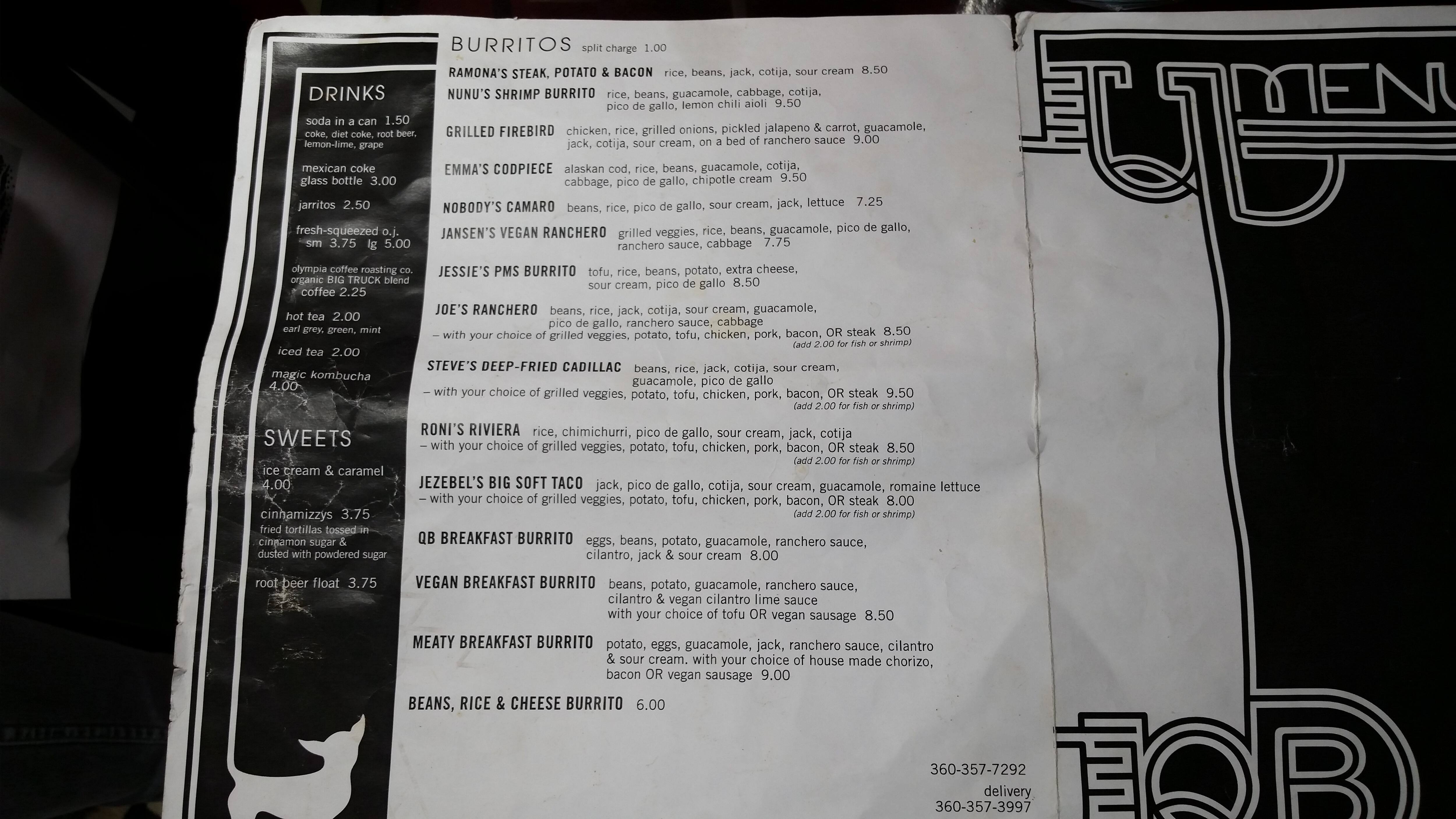 Quality Burrito Menu, Menu for Quality Burrito, Olympia, Olympia ...