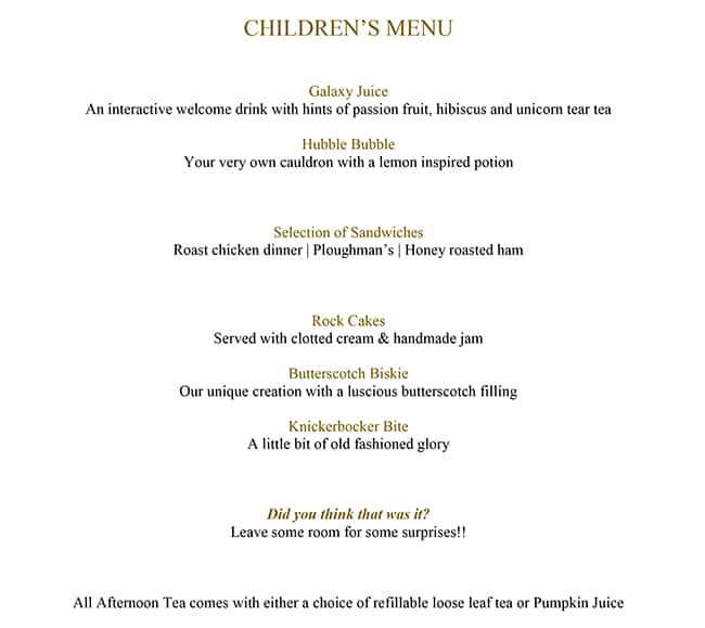 Menu at The Potion Room At Cutter & Squidge cafe, London