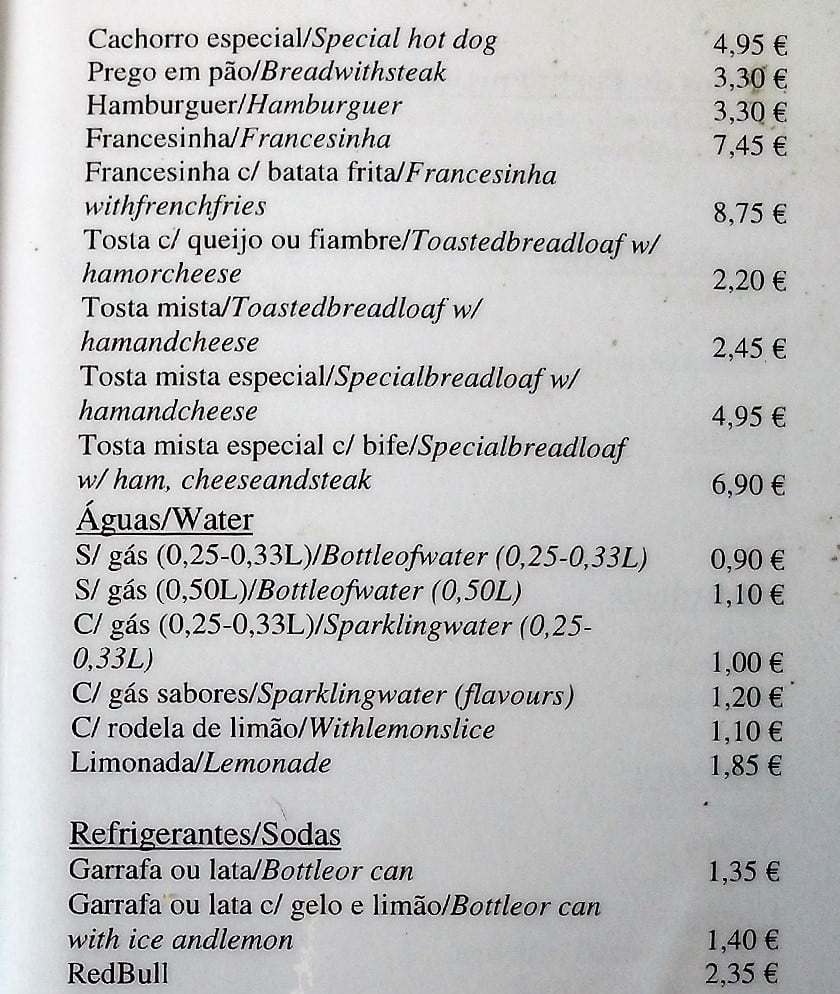Menu em Confeitaria São João da Foz restaurante, Porto