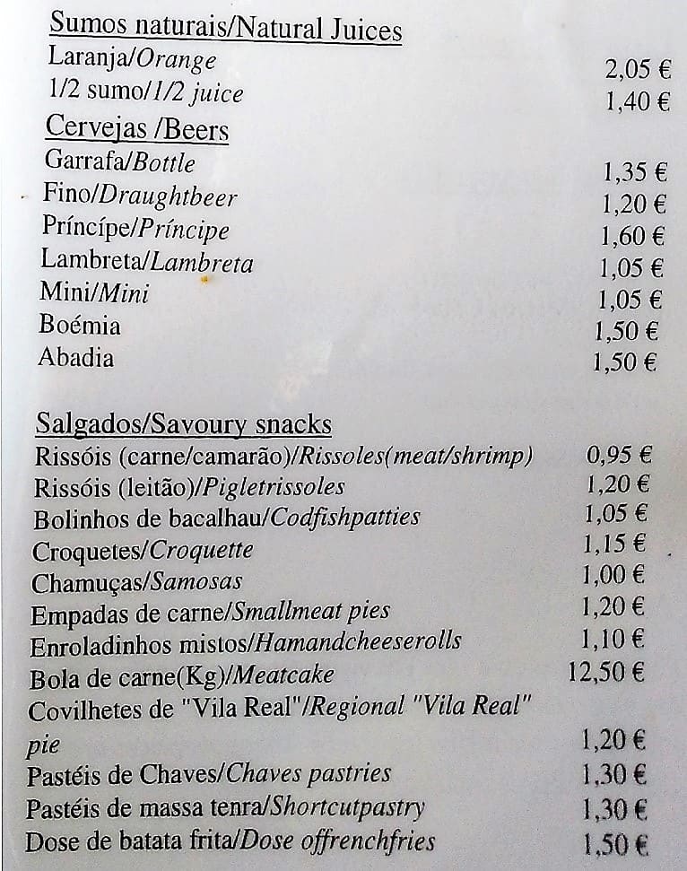 Menu em Confeitaria São João da Foz restaurante, Porto
