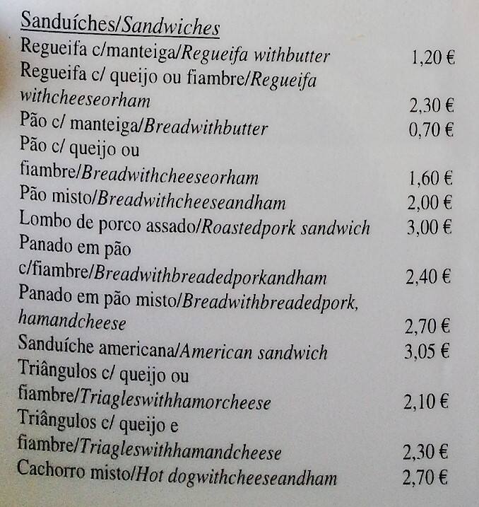 Menu em Confeitaria São João da Foz restaurante, Porto