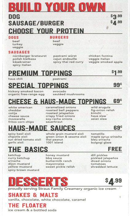 Menu at Dog Haus restaurant, Centennial, E Arapahoe Rd