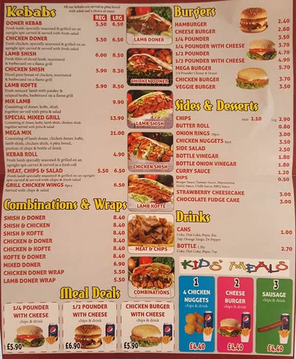 Menu at The Frying Pan fast food, Dagenham, 25 Goresbrook Rd