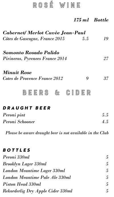 Menu at 100 Wardour Street club, London, 100 Wardour St