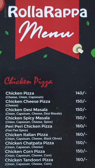 Menu at Rollarappa, Hyderabad, 2-2-185/55