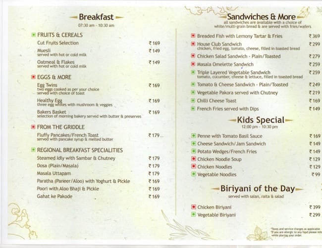 Menu of The Doon Diner - Sterling Mussoorie, Library Road, Mussoorie