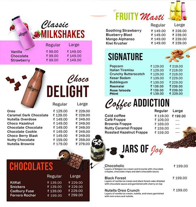 Menu at THE MILKSHAKE CO., Kanpur