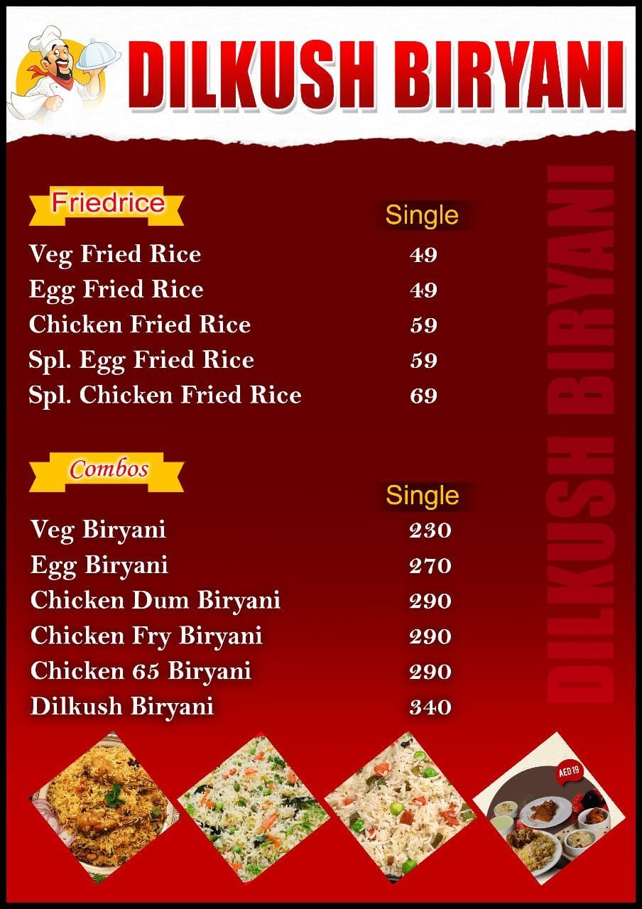 Menu of Dilkush Biryani, Madhapur, Hyderabad