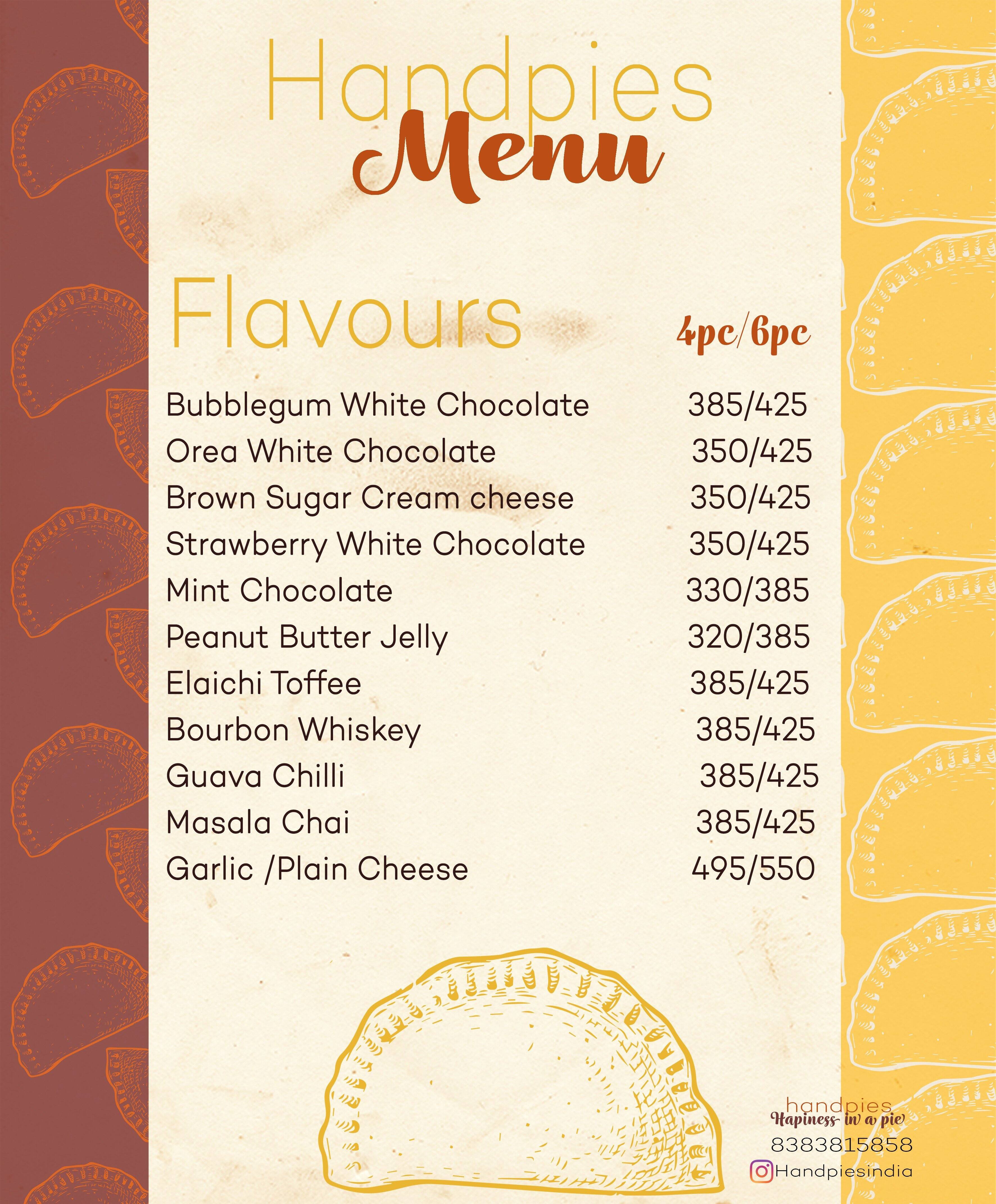 Menu of Handpies, Sheikh Sarai, New Delhi