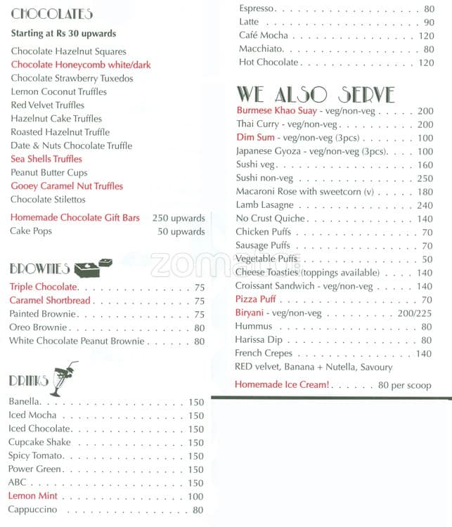 Menu at Tart, Mumbai, 16 Alaknanda Building Nepean Sea Road