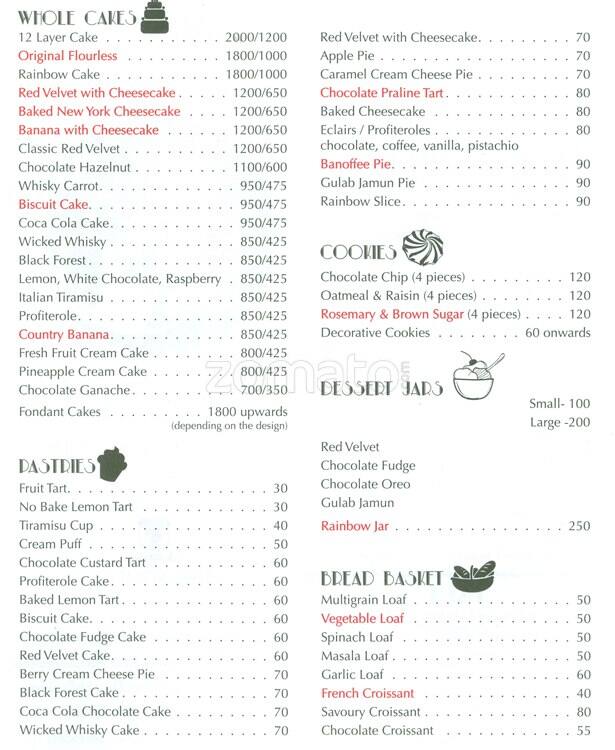Menu at Tart, Mumbai, 16 Alaknanda Building Nepean Sea Road