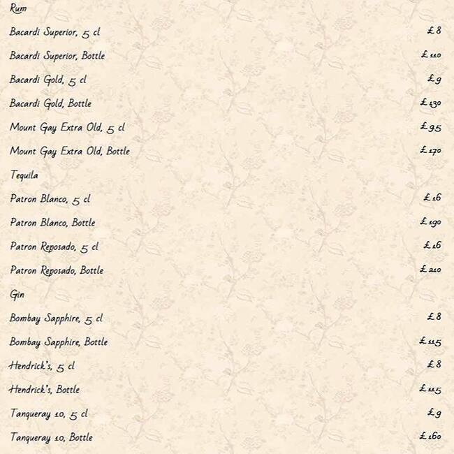 Menu at Mari Vanna restaurant, London, Wellington Court