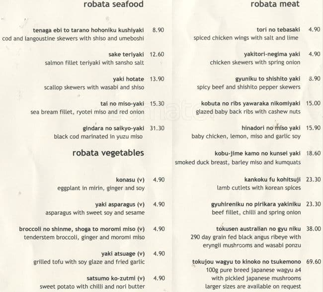 Menu at Roka - Aldwych restaurant, London, 71 Aldwych