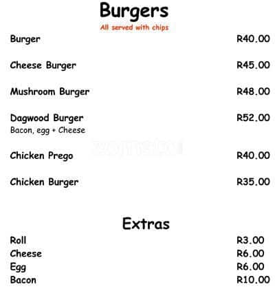 Menu at Irish Club, Johannesburg