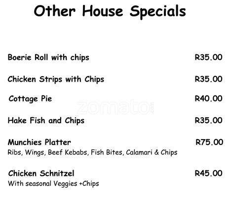 Menu at Irish Club, Johannesburg