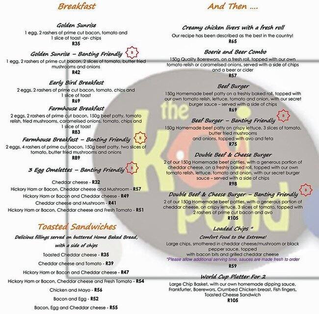 Menu at The Koi Pond Cafe, Boksburg