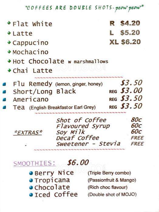 Menu at Fix Espresso, Porirua