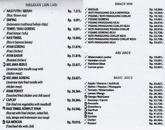 Menu at MM Juice pub & bar, East Jakarta, Jl. Jambore No.1