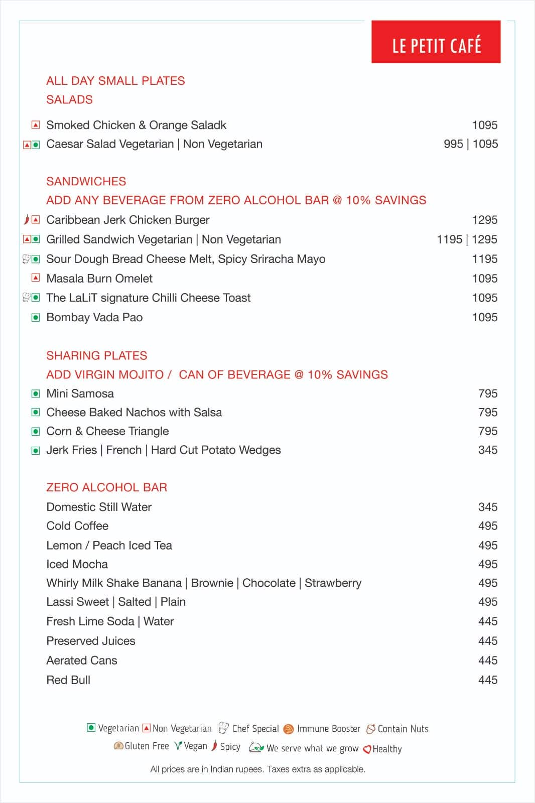 Menu of Le Petit Cafe - The Lalit New Delhi, Barakhamba Road, New Delhi